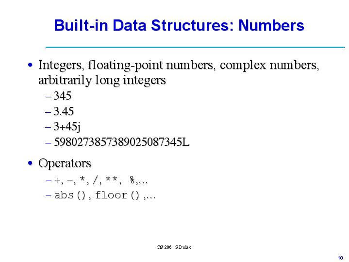 Built-in Data Structures: Numbers