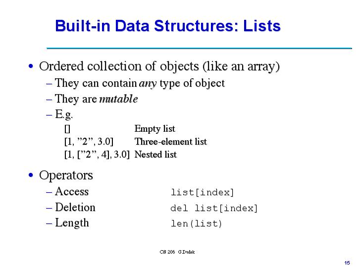 Built-in Data Structures: Lists