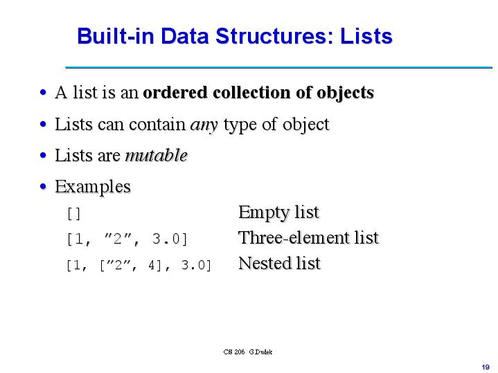 Built-in Data Structures: Lists