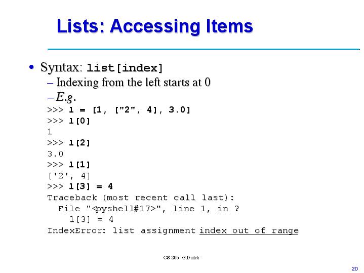 Lists: Accessing Items
