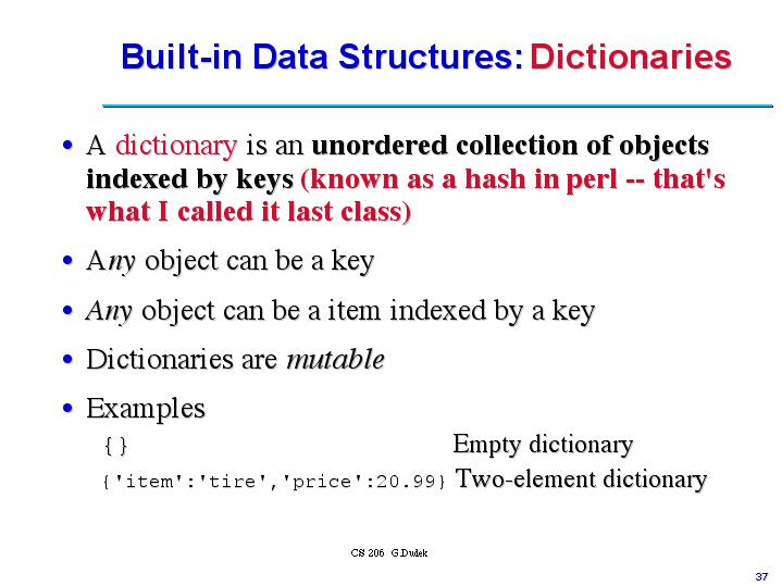 Built-in Data Structures: Dictionaries