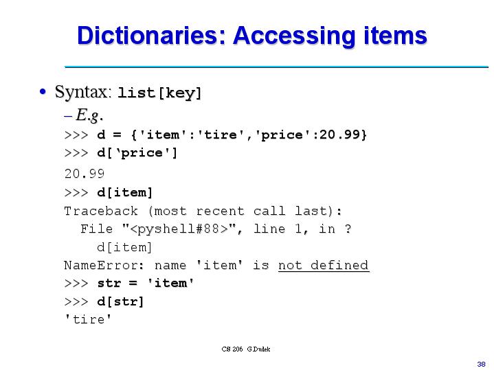 Dictionaries: Accessing items