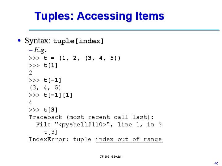 Tuples: Accessing Items