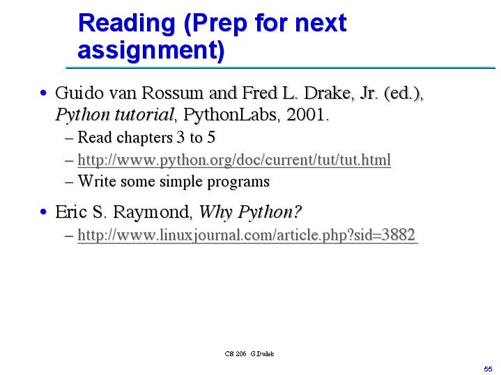 Reading (Prep for next assignment)